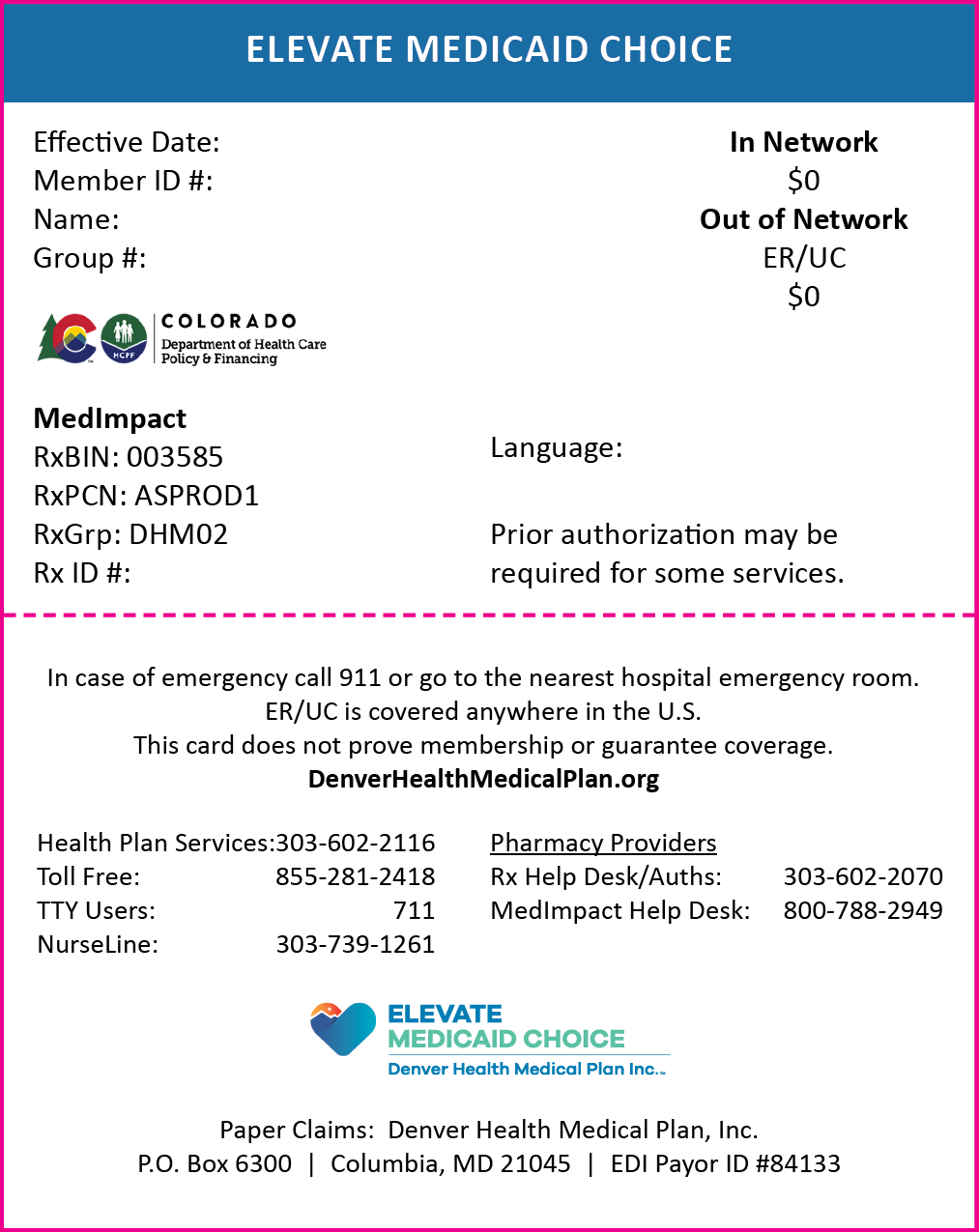 Dhmp Member Identification Cards Denver Health Medical Plan